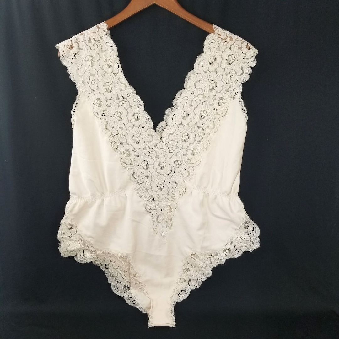 Vintage Plus Size Lacey Teddy Snap Crotch Eve Stillman Couture Peachy ...