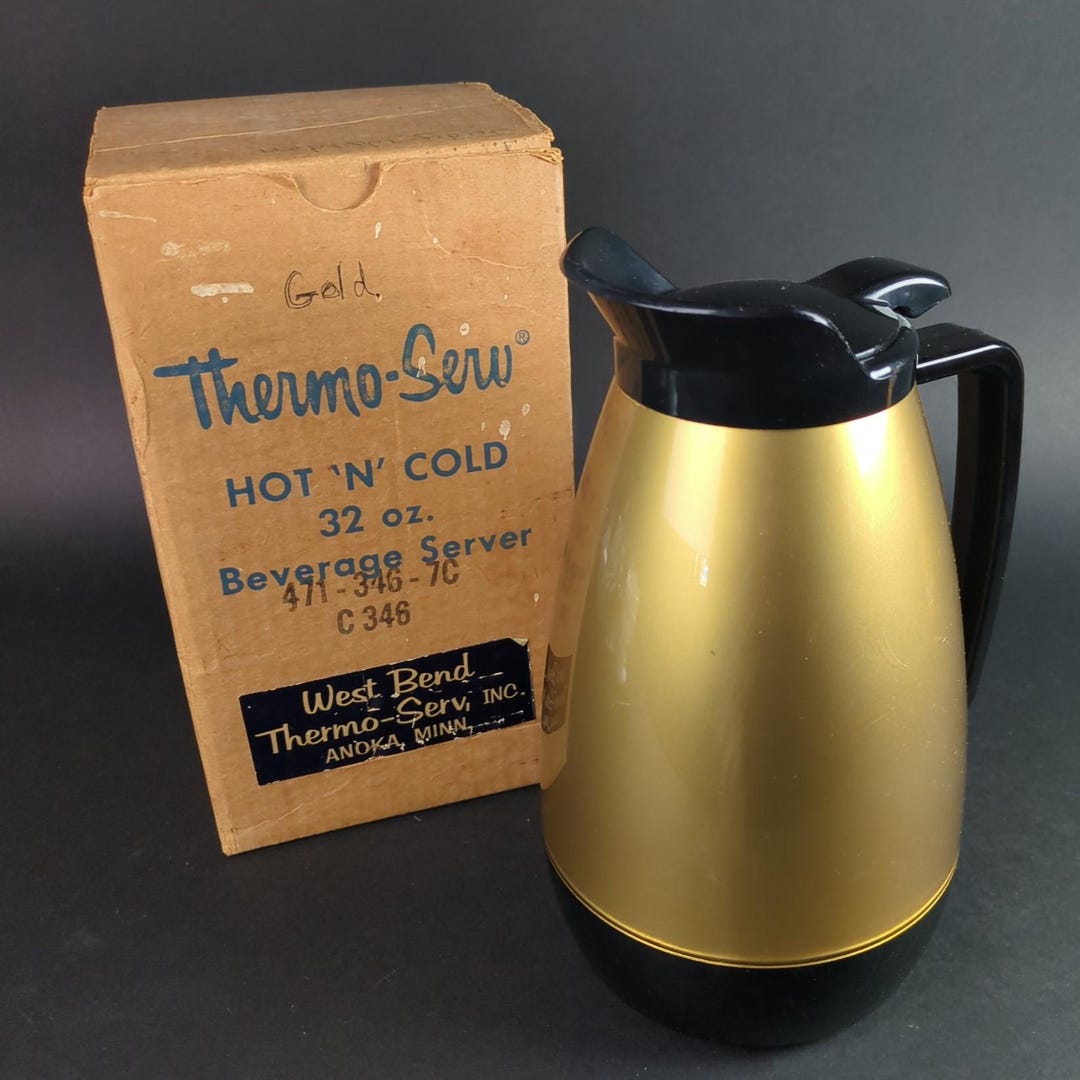 Gold Thermo Serv Hot Cold 32 Oz Coffee Carafe West Bend Double Wall ...