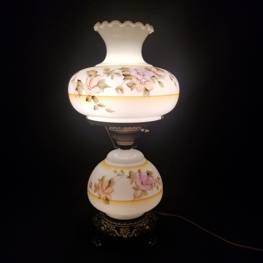 GWTW Lamp 3 Way Top Bottom Lighted Table Lamp Peach Pink Florals ...