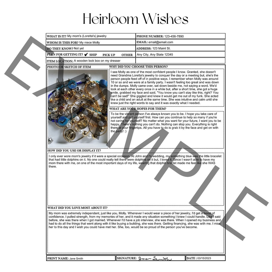 PDF Printable & Fillable Inheritance Heirloom Documentation - Etsy