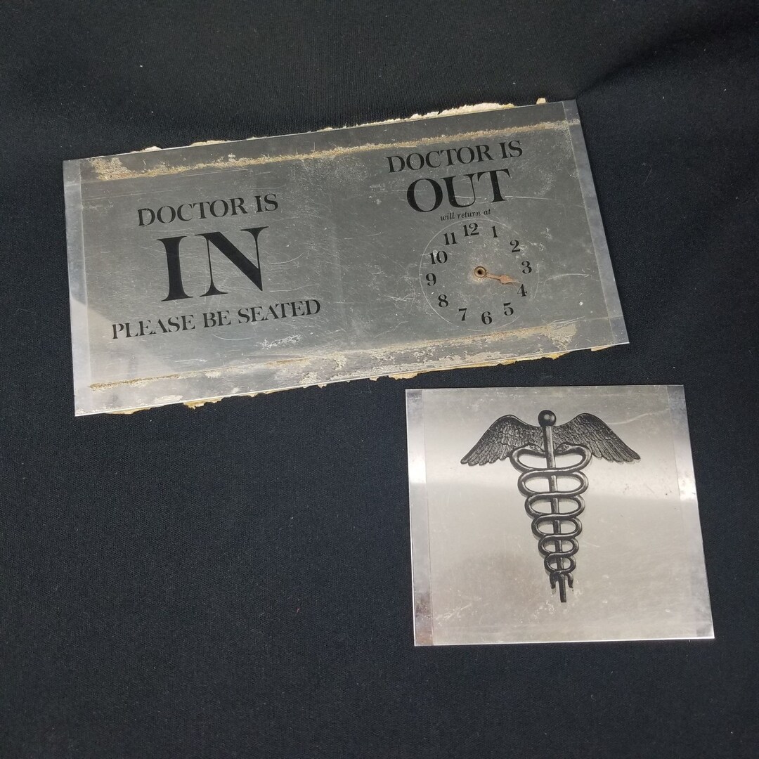 Metal Doctors Office Sign Please Be Seated Dr is in Out Caduceus Symbol ...