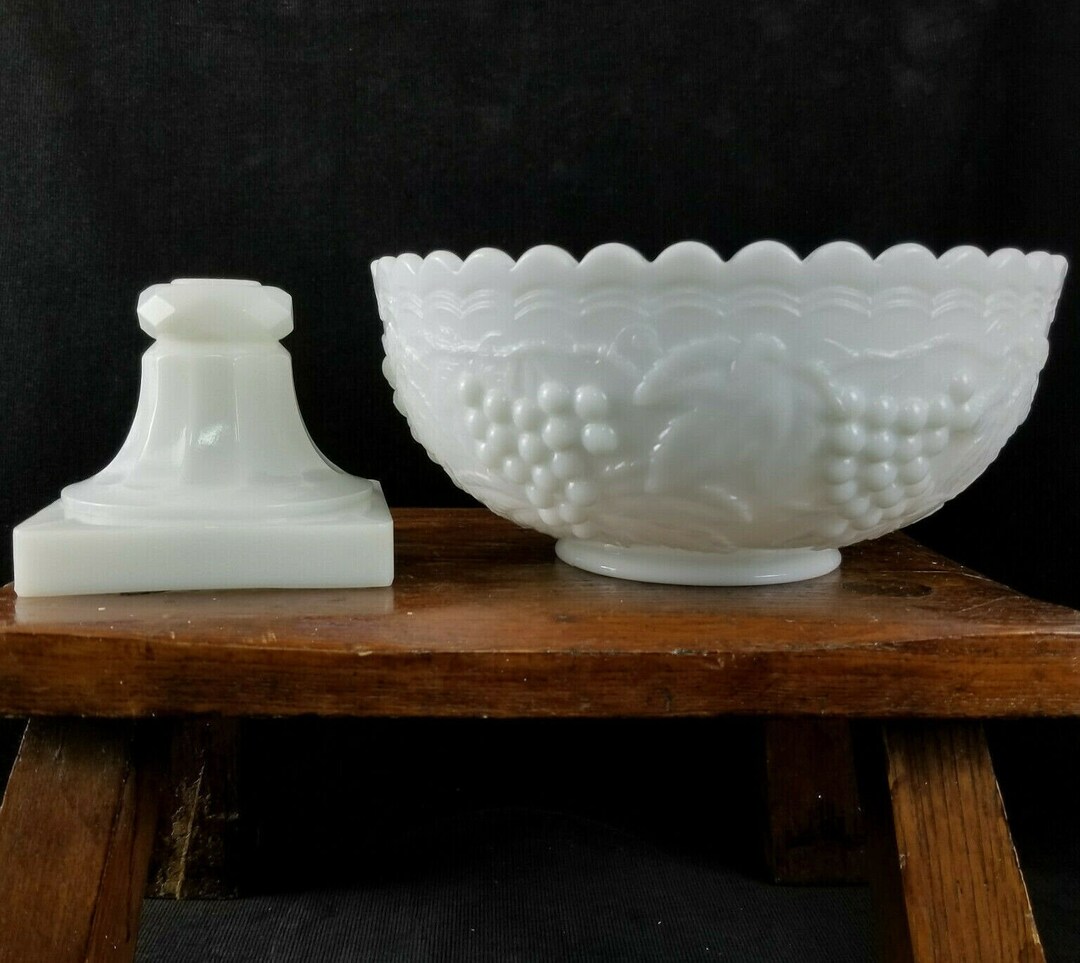 White Glass Lamp Parts Fruit Themed Candy Bowl & Base Vintage Lighting ...