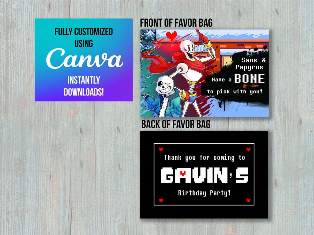 EDITABLE Undertale Favor Bag Label - CUSTOMIZE in Canva - Thank You for ...