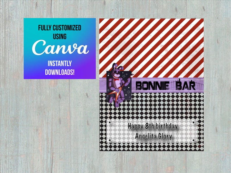 EDITABLE Five Nights at Freddy's "bonnie Bar" Candy Bar Wrapper ...