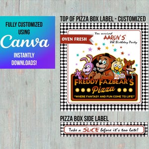EDITABLE Five Night's at Freddy's PIZZA Box Printable - CUSTOMIZE on ...