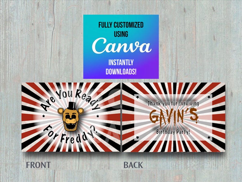 EDITABLE Five Nights at Freddy's Favor Bag CUSTOM Label / Thank You ...