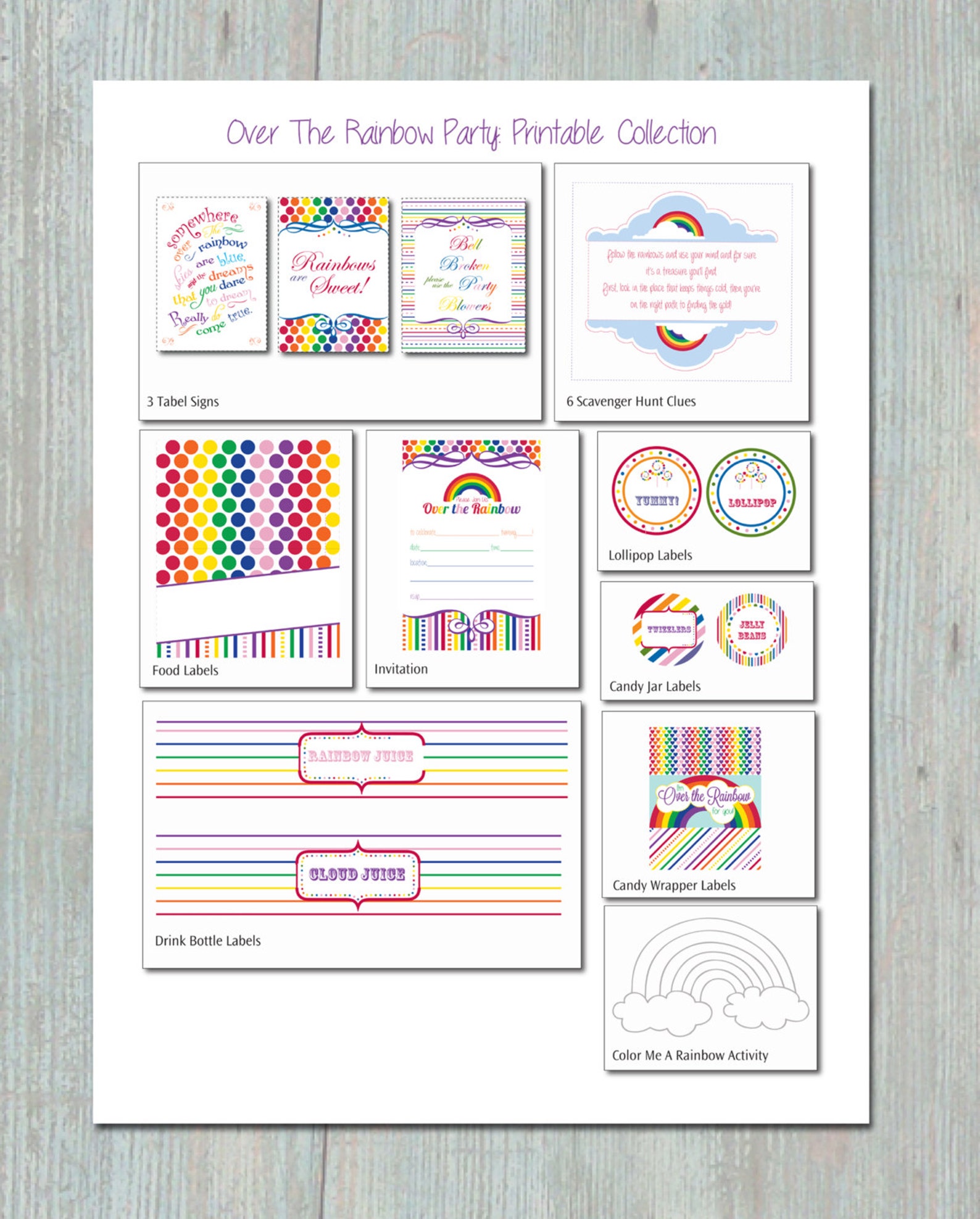 Rainbow Birthday Party Printables Set INCLUDES CUSTOMIZED - Etsy