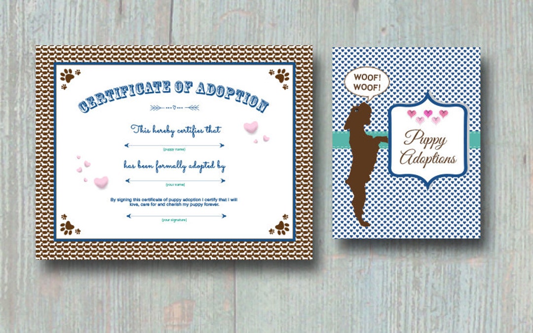 Puppy Love Party - BLUE Puppy Adoption Certificate and Puppy Adoption ...