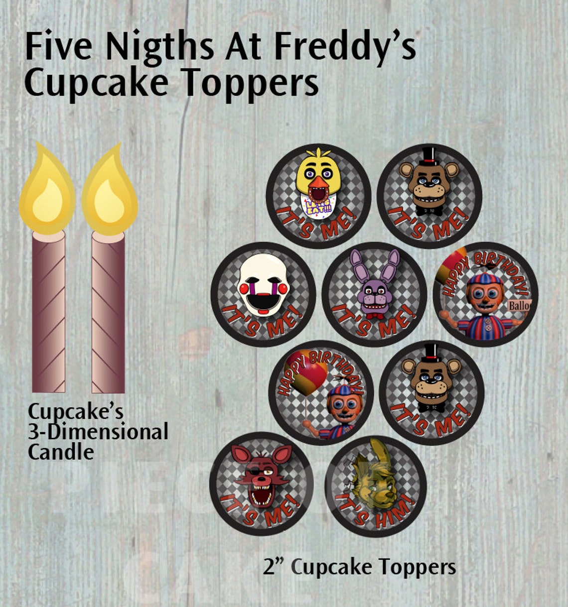 Five Night's at Freddy's Cupcake/cake Topper Printable - Includes ...