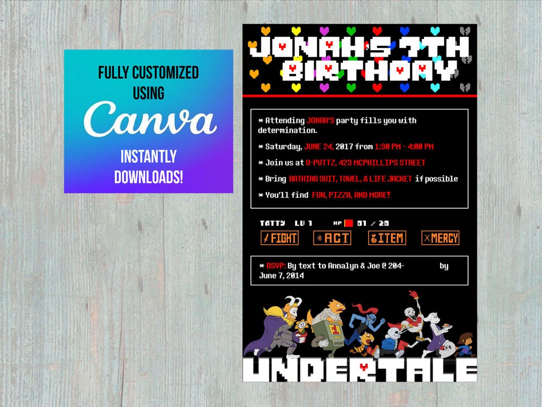 EDITABLE Undertale Invitation - CUSTOMIZE on Canva - Birthday Party - Etsy