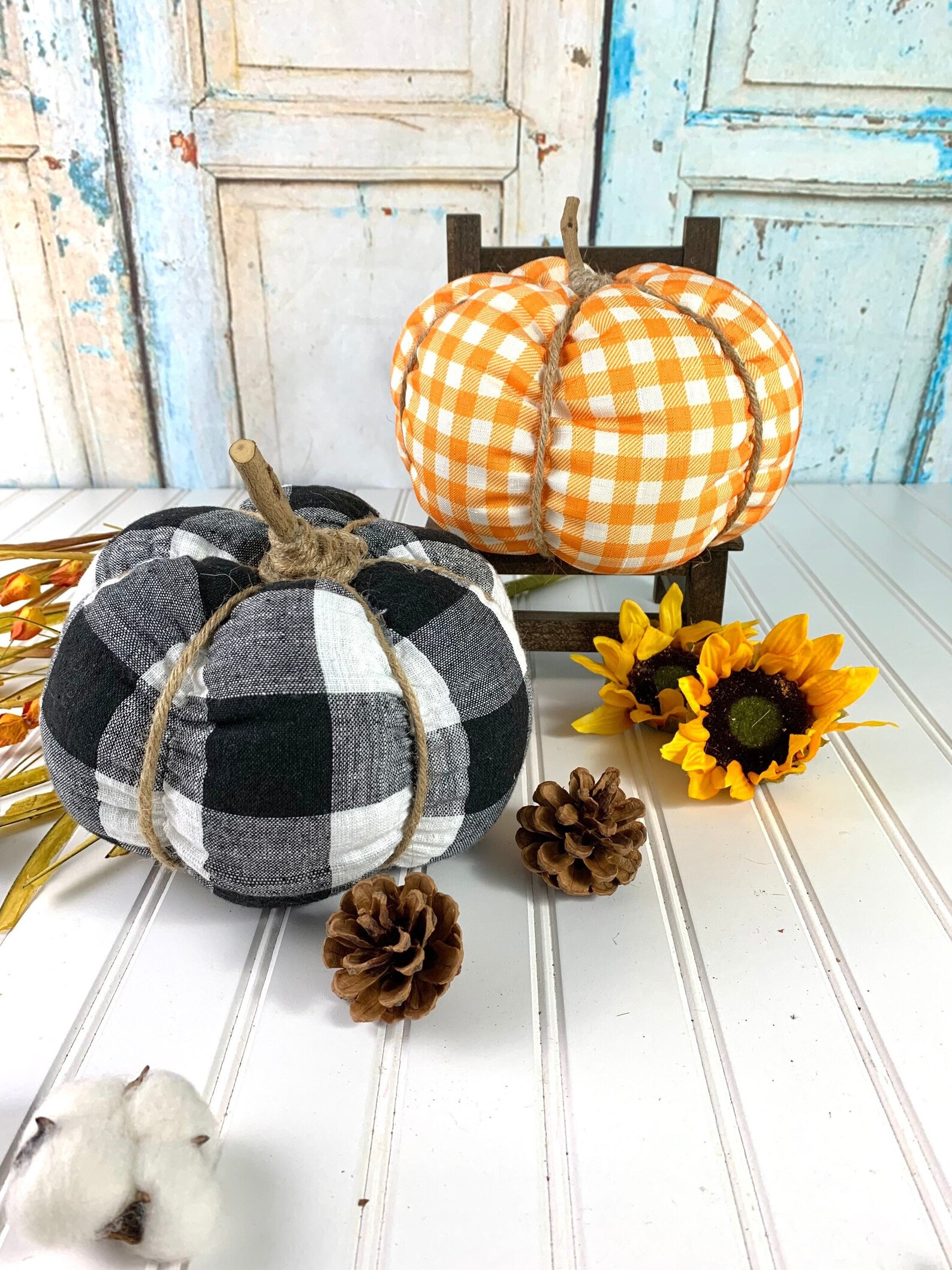 Fabric Pumpkin Black Plaid Fabric Pumpkin Fall Decor - Etsy