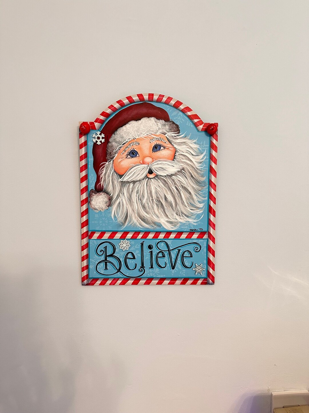 Santa Sign, Santa Claus, Christmas Decor, Hand Painted Sign, Believe ...