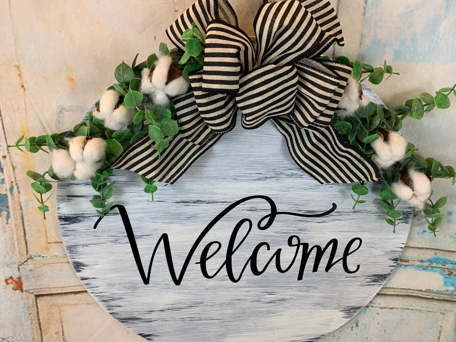 Welcome Round Door Hanger, Farmhouse Decor, Round Door Hanger, Welcome ...