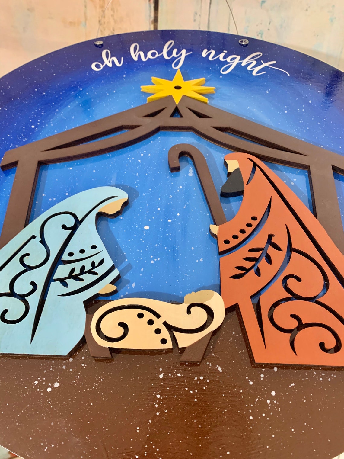 Christmas Door Hanger O Holy Night Manger Door Hanger | Etsy