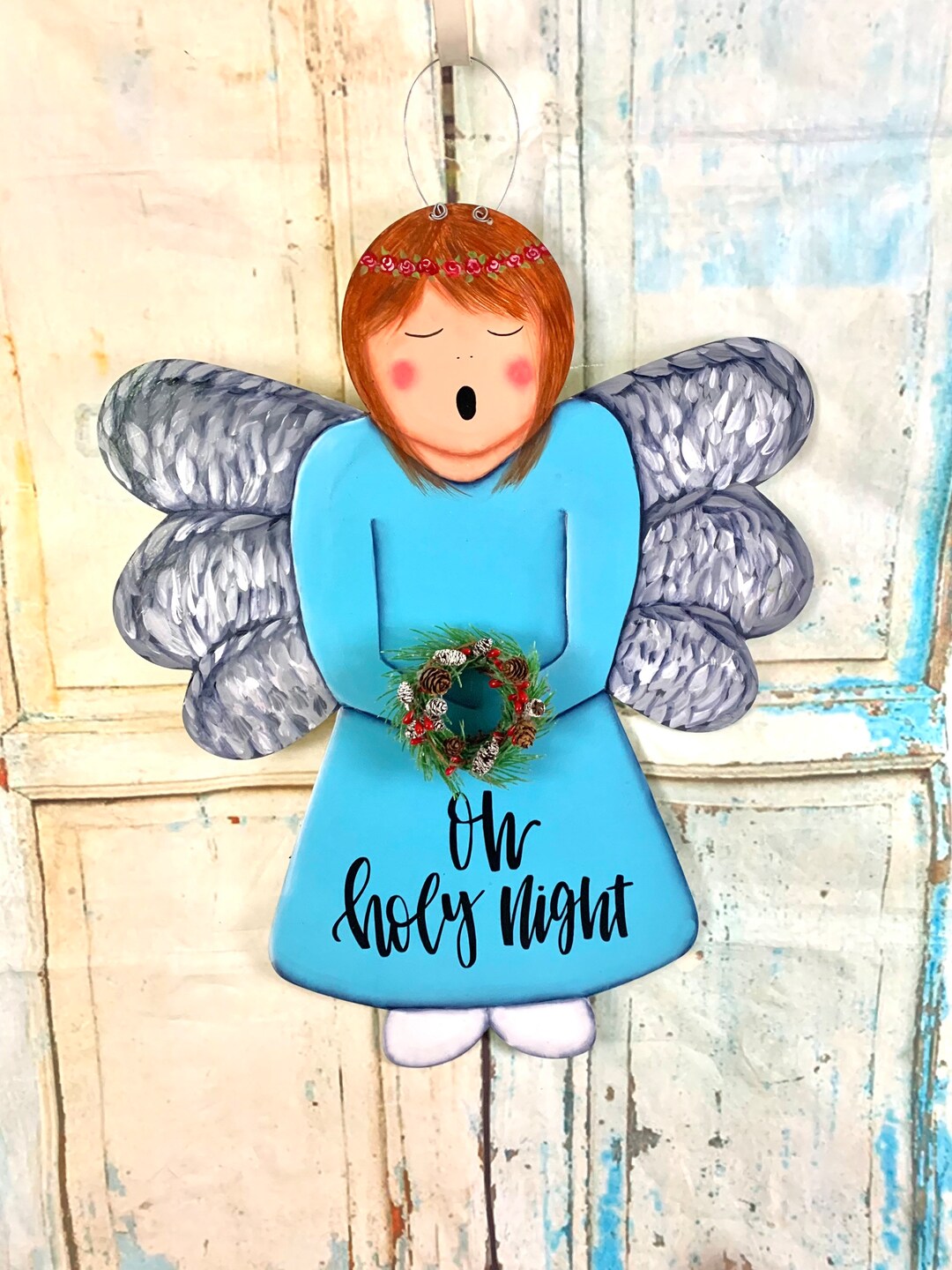 Hand Painted Angel Christmas Door Hanger, O Holy Night - Etsy