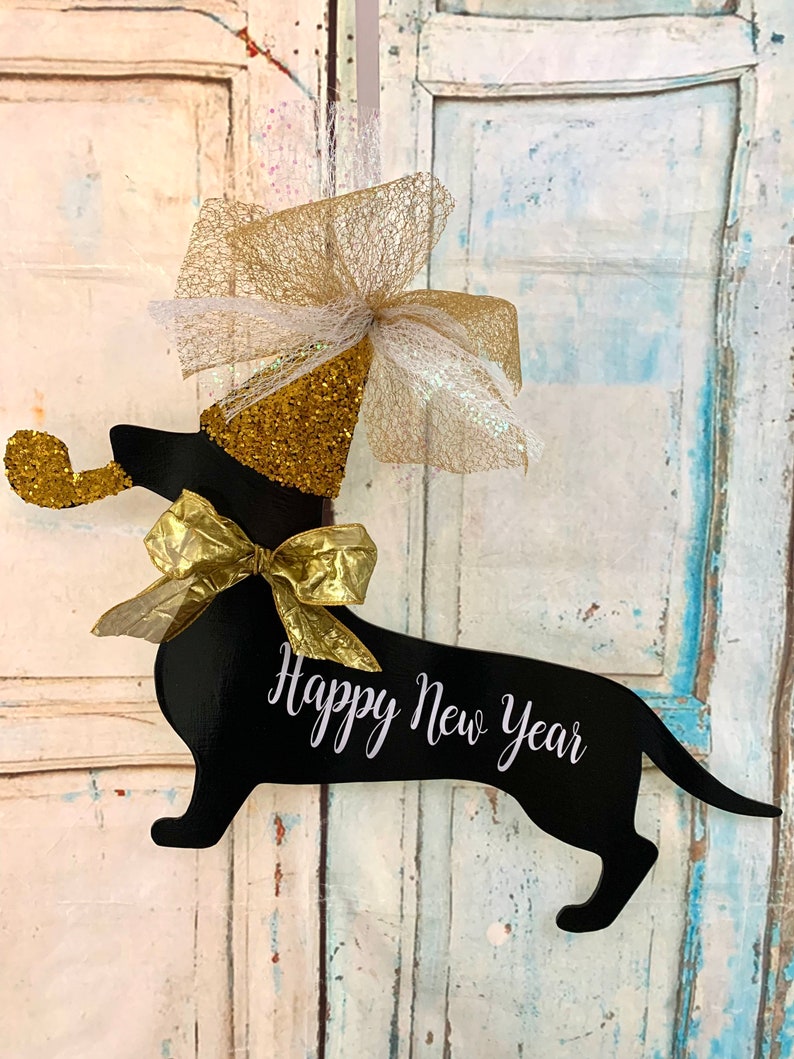 Dachshund Door Hanger, New Year Door Hanger, Happy New Year, Dachshund ...