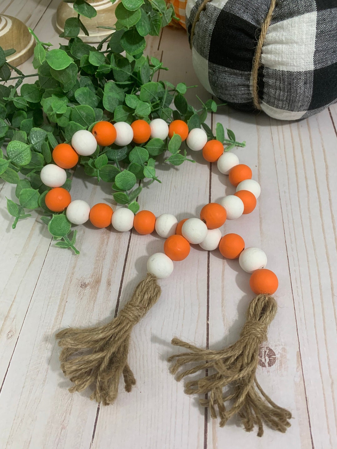 Bead Garland, Farmhouse Orange Bead Garland, Fall Bead Garland, Tier ...
