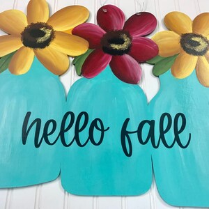 Fall Mason Jar Door Hanger, Fall Sunflower, Fall Door Hanger, Sunflower ...