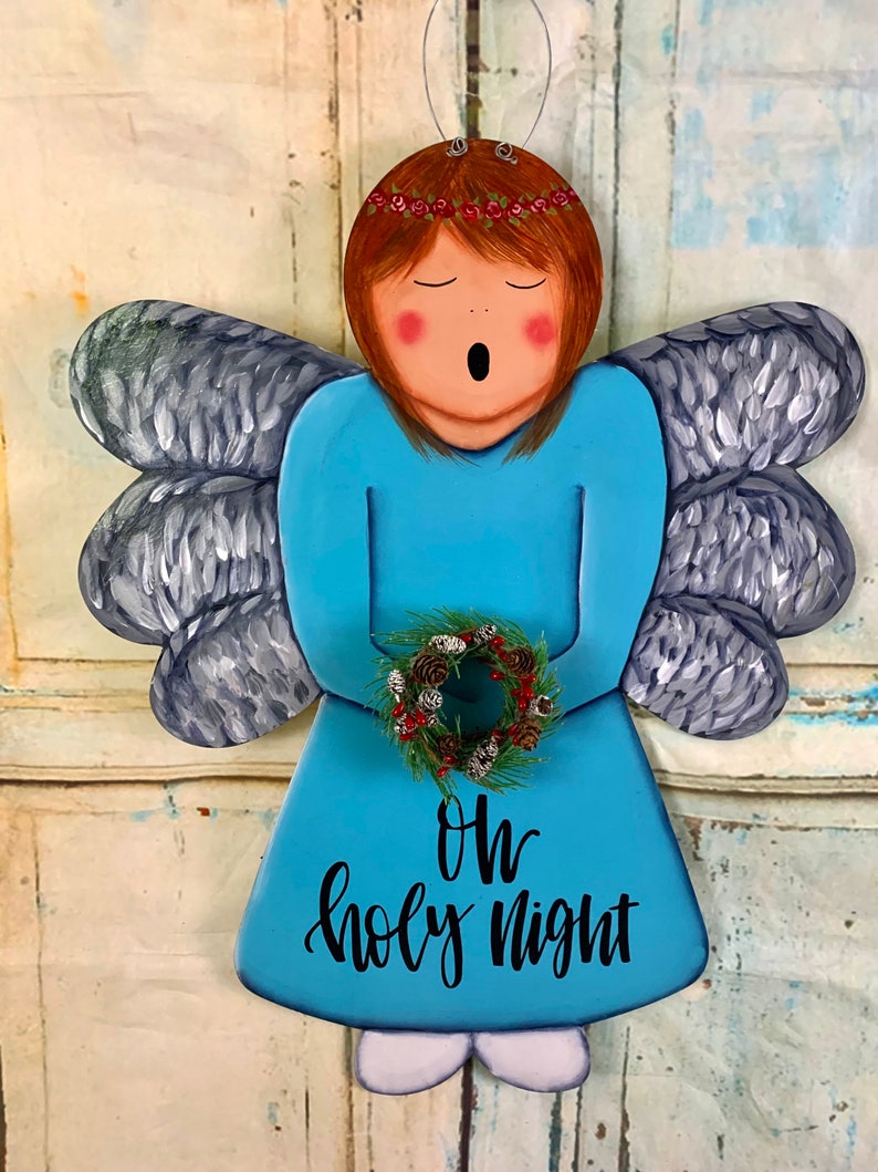Hand Painted Angel Christmas Door Hanger, O Holy Night - Etsy