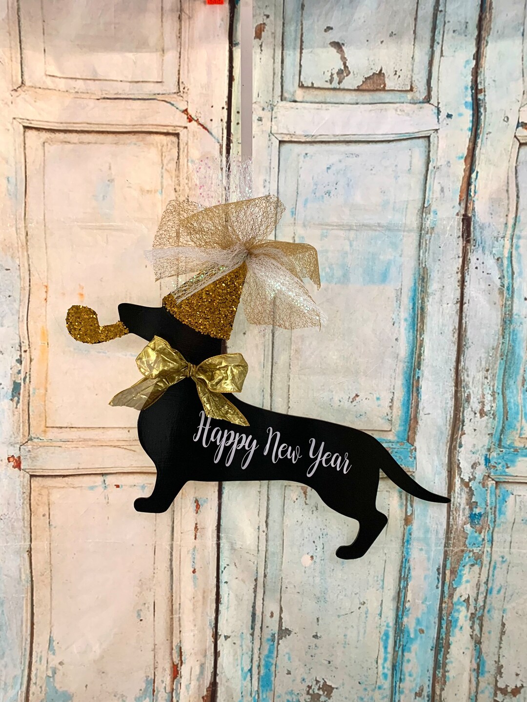 Dachshund Door Hanger, New Year Door Hanger, Happy New Year, Dachshund ...