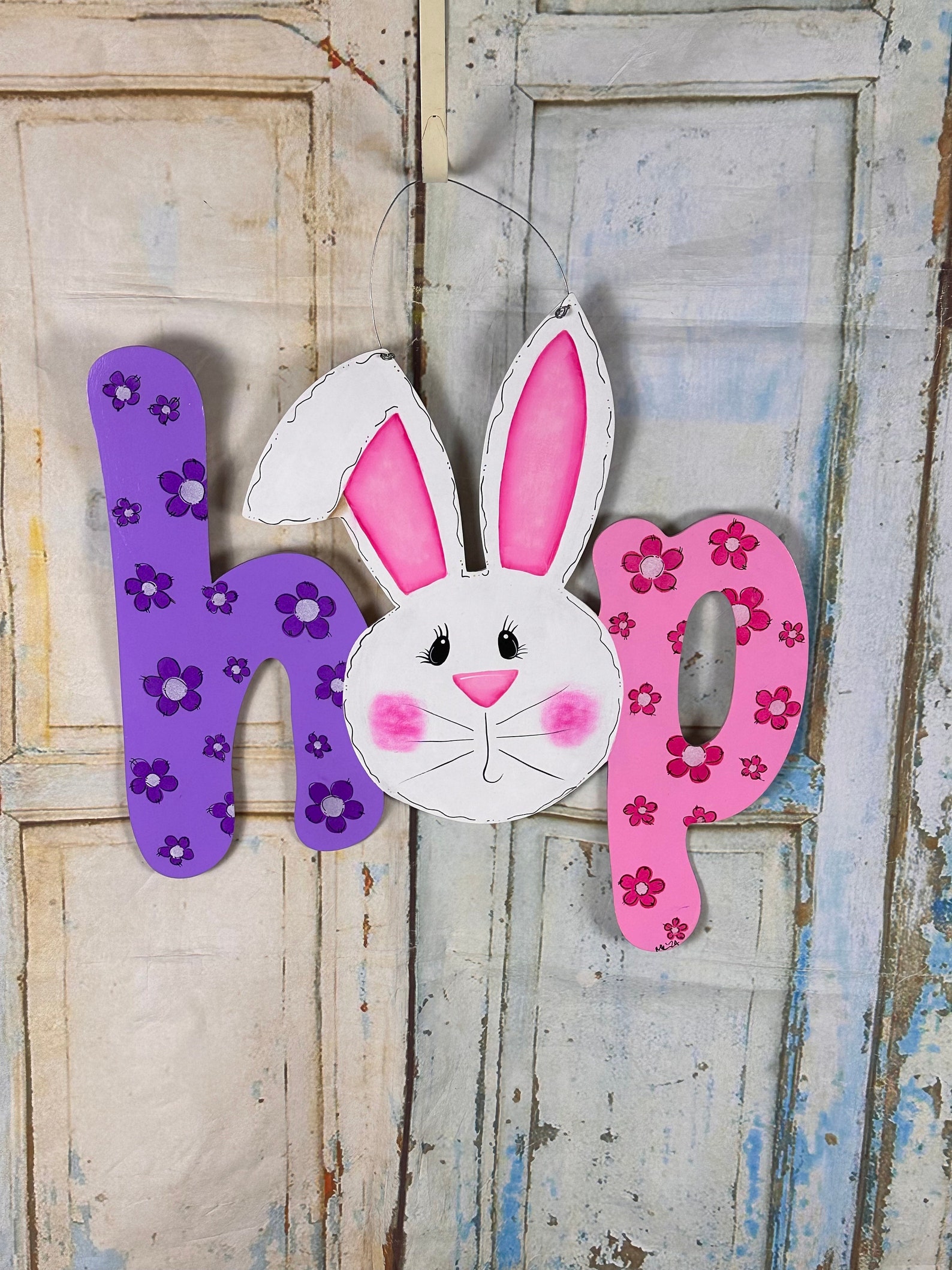 Hop Door Hanger, Easter Door Hanger, Easter Decorations, Easter Bunny ...