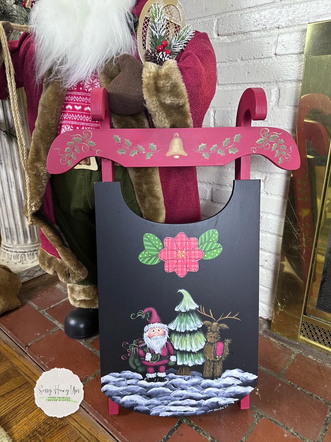 Christmas Sleigh, Wood Sled, Santa Sleigh, Santa Sled, Hand Painted ...