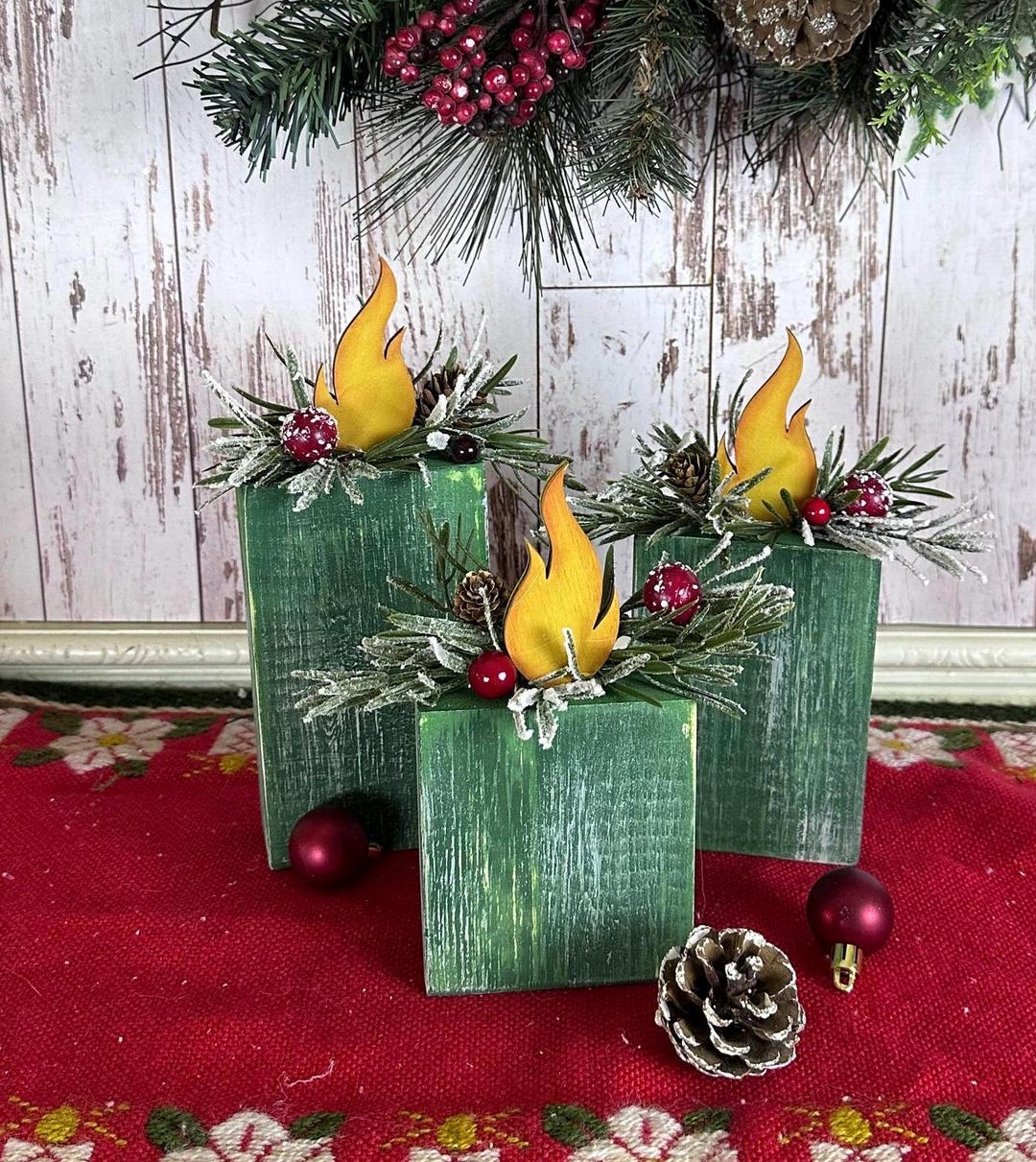 Christmas Candles, Wood Candles, Christmas Decor, Rustic Christmas ...