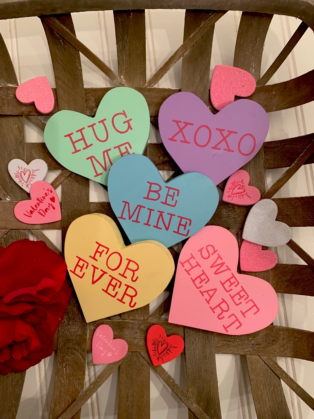 Valentines Day; Valentine's Day Decor; Conversation Hearts, Chunky Wood ...