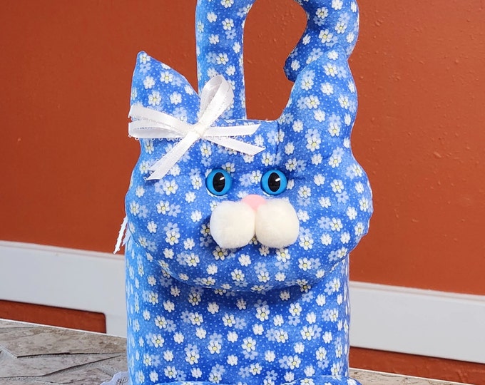 Handmade Kitty Cat Fabric Tissue Box Cover-sky Blue White Yellow Daisy ...