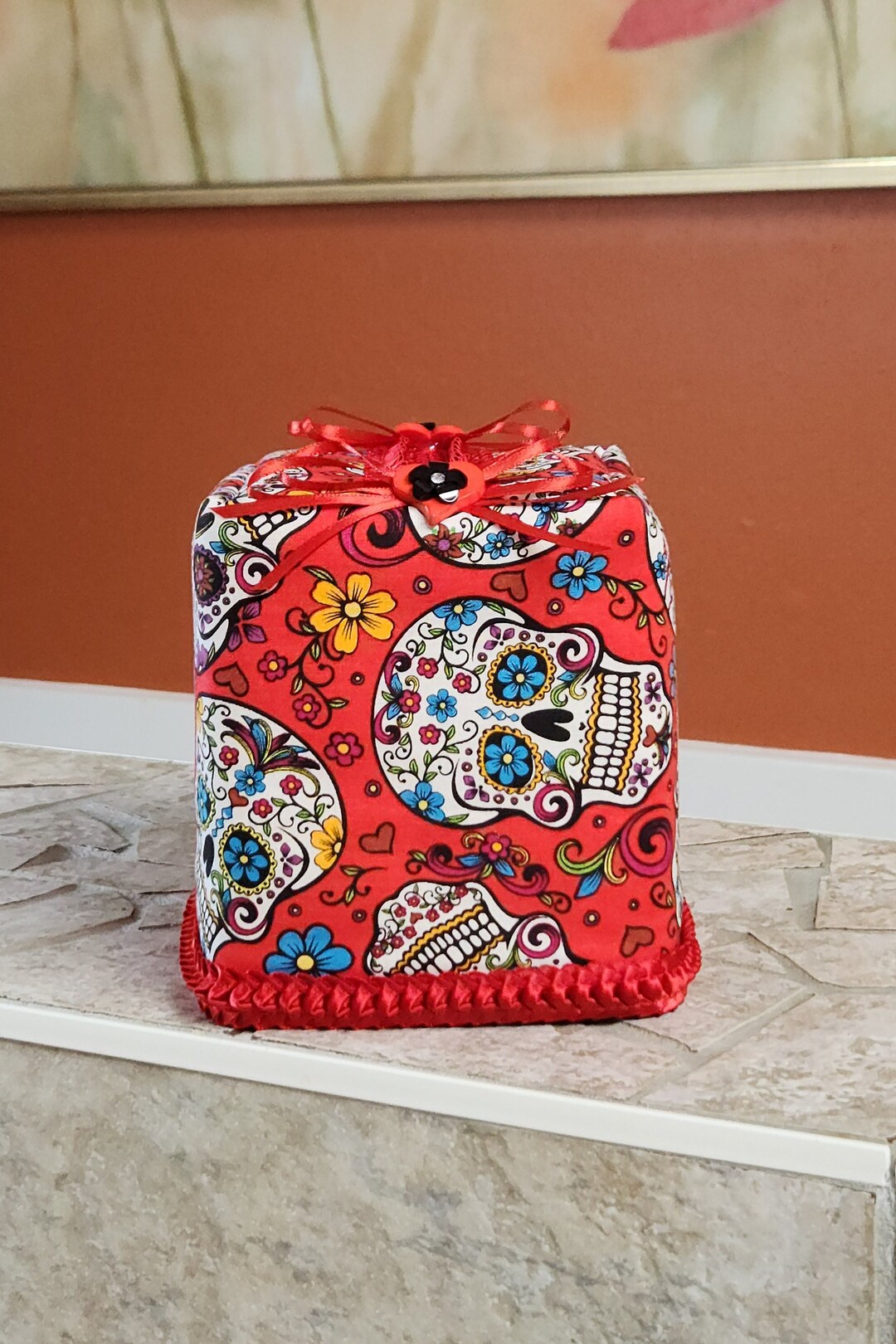 Tissue Box Cover Day of the Dead-red-sugar Skulls-dia De Los Muertos ...