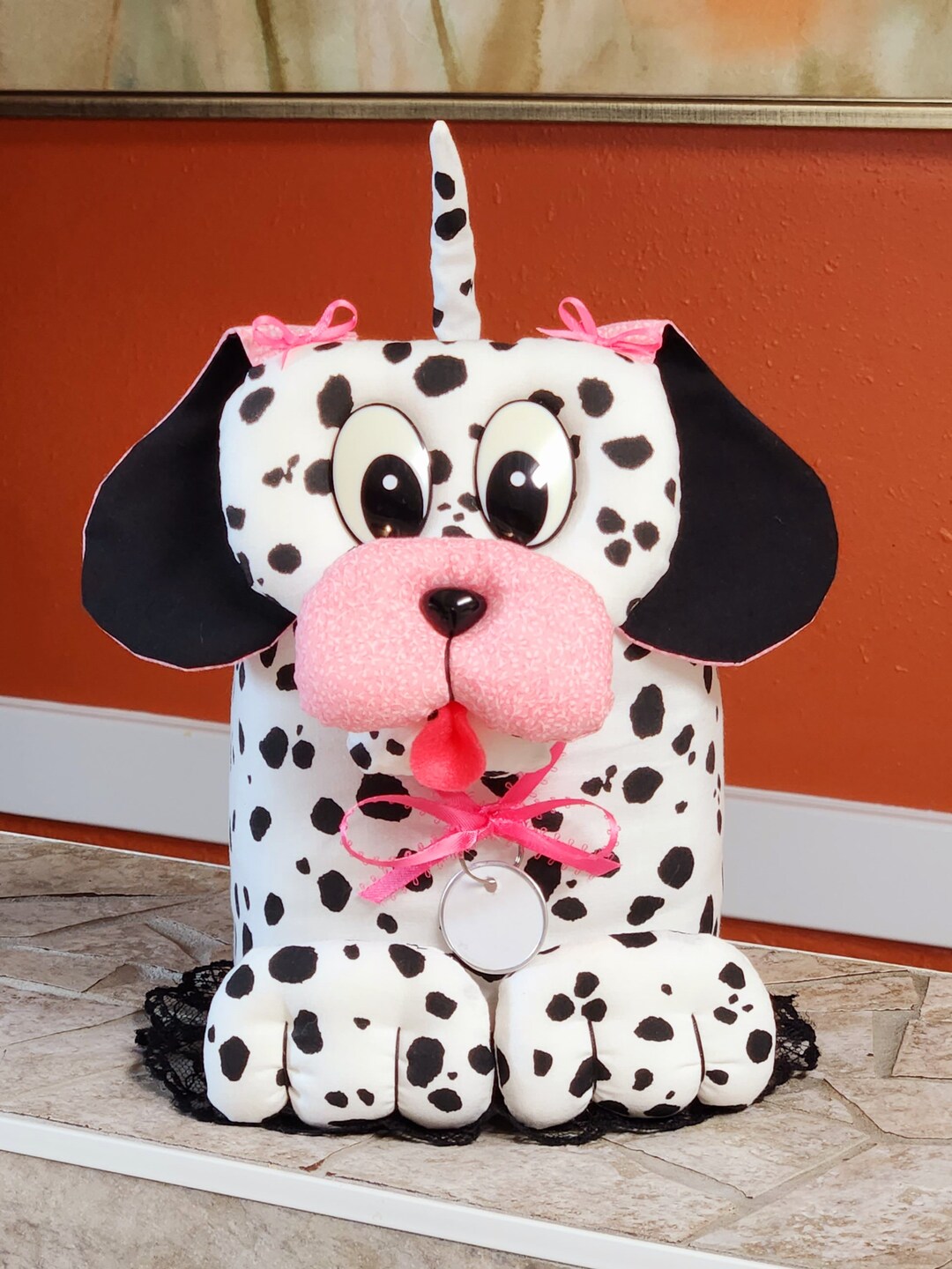 Tissue Box Cover Puppy Dog Dalmatian Print Black White Pink Handmade ...
