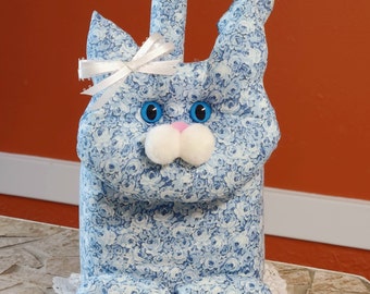 Handmade Kitty Cat Fabric Tissue Box Cover-sky Blue White Yellow Daisy ...