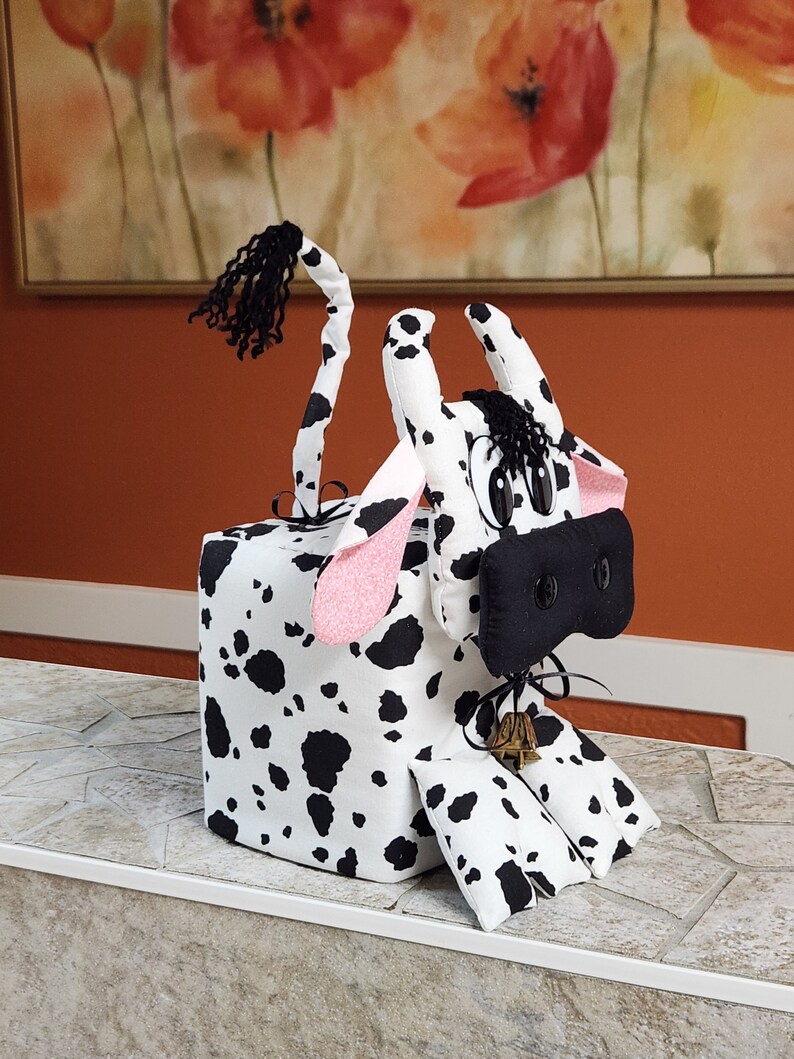 Cow Black White Handmade Fabric Cow Tissue Box Cover With Pink Ears ...