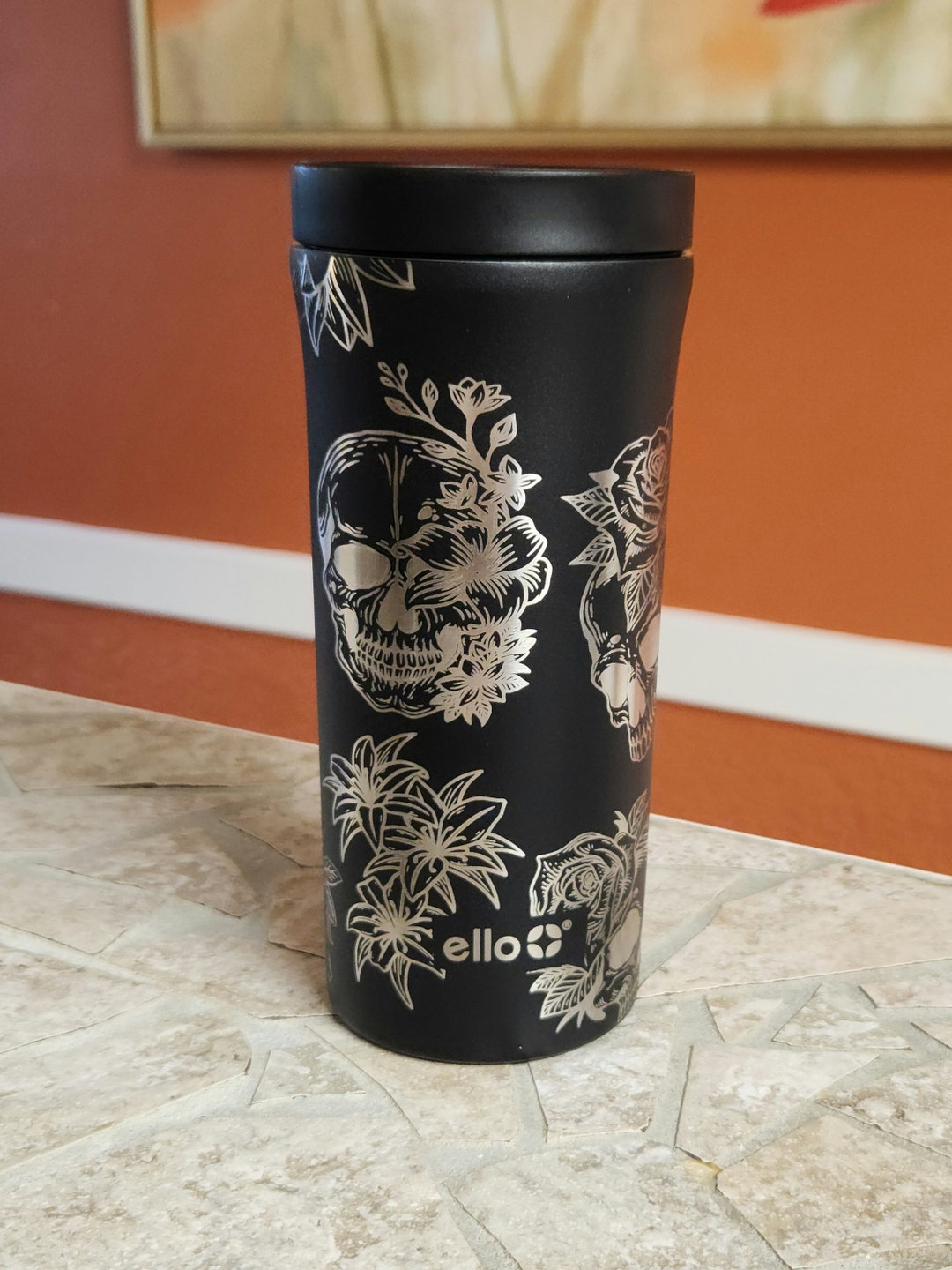 Engraved 14 Oz Ello Black Coffee Beverage Tumbler Slider Lock Lid ...