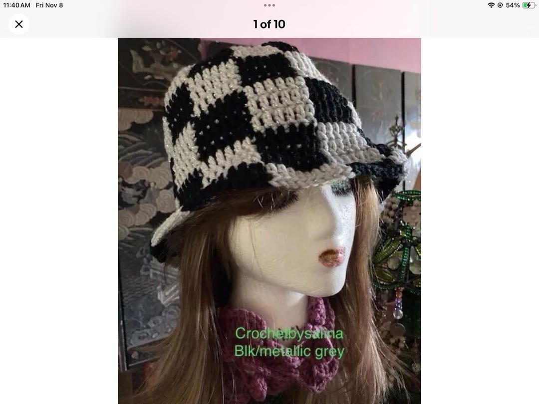 Bucket Checker Crochet Hats Black/metallic Grey Boho Hippie ...