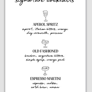 Hand Drawn Wedding Bar Menu Template, Custom Editable Signature Drink ...
