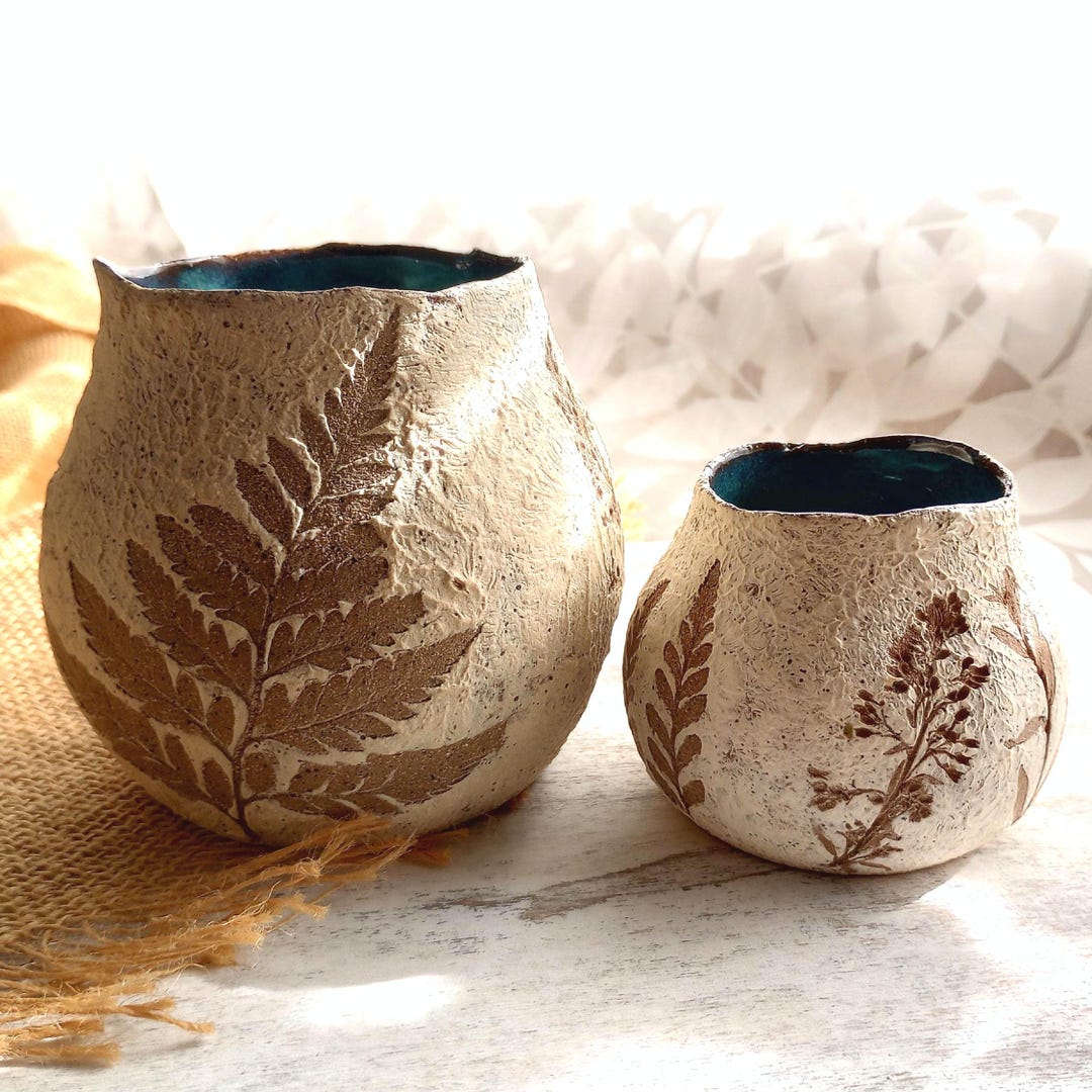 Botanical Pottery Vases, Candle Holders, Gardener Gifts, Fern Print ...