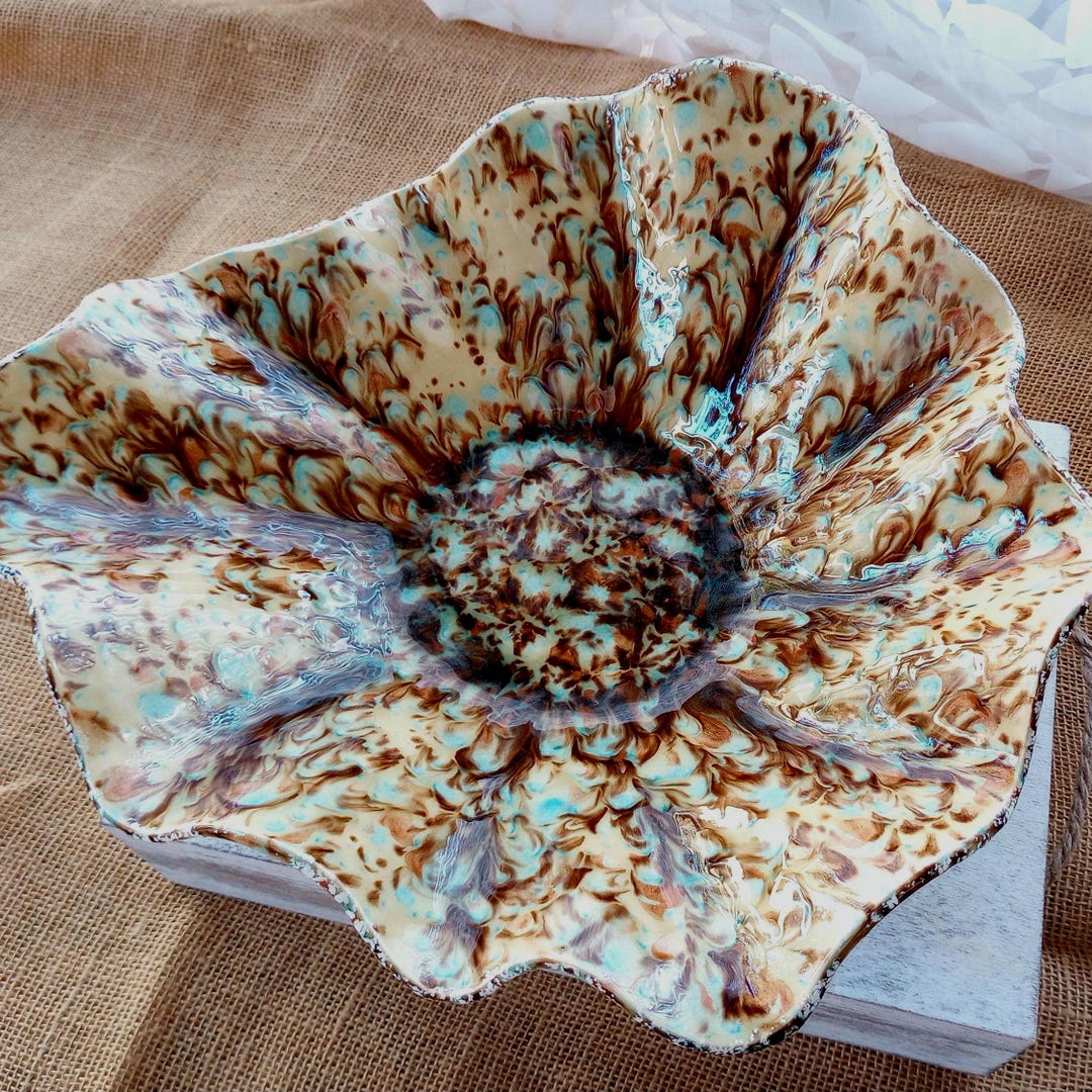 Large Decorative Pottery Bowl: Coastal Decor Centerpiece - Etsy
