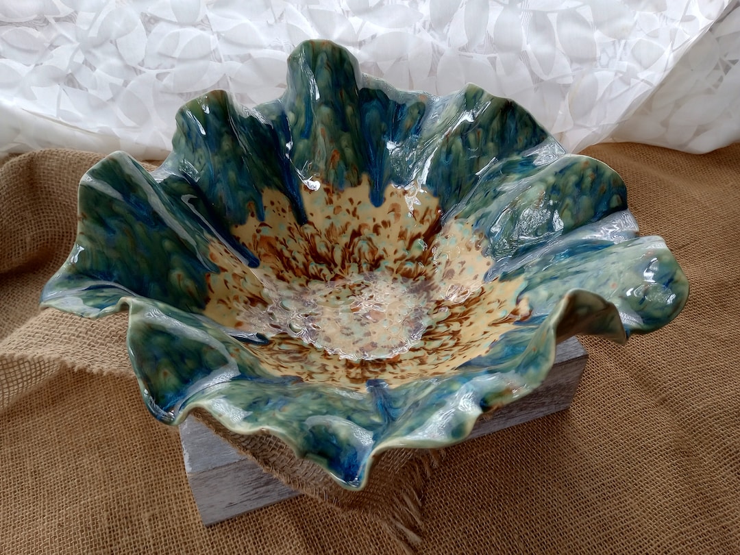 Large Decorative Pottery Bowl, Beach Decor, Fine Art Ceramics, Coastal ...