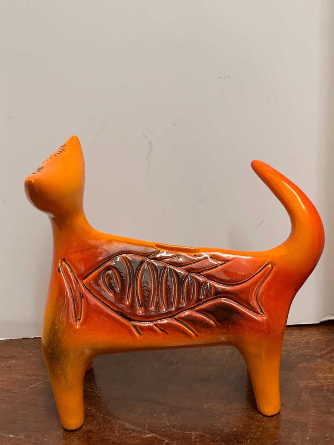 Kenneth Wingard Large Italian Art Pottery Orange Cat Bank - Etsy