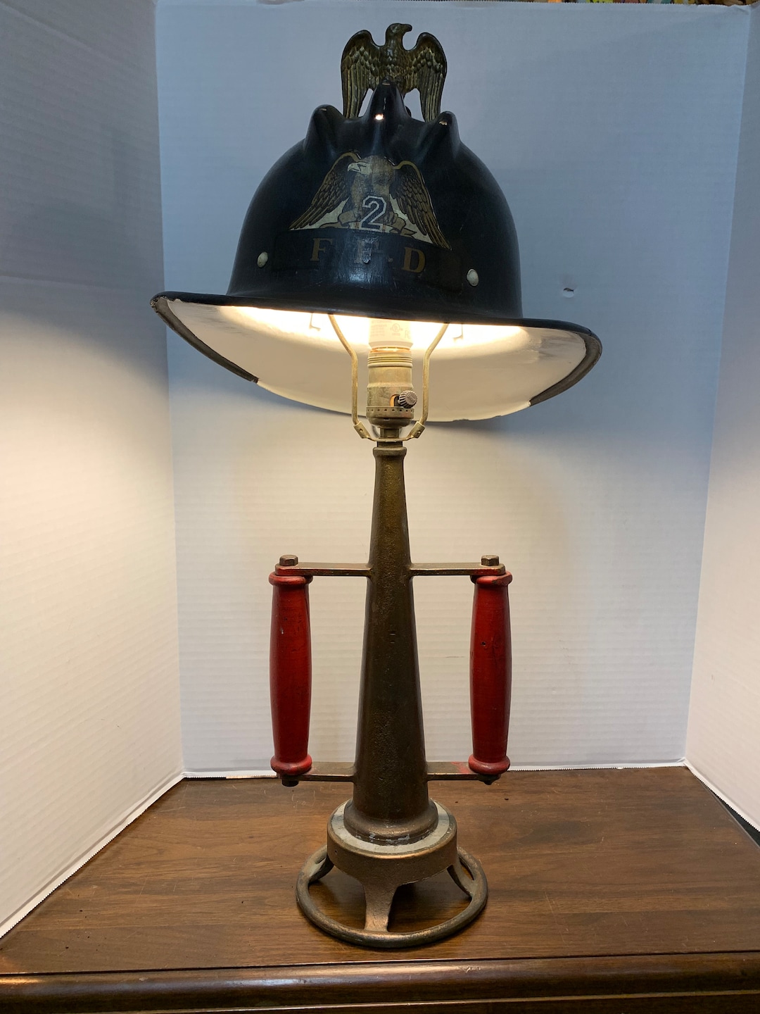 Antique Folk Art Fire Department Lamp With Helmet Shade - Etsy