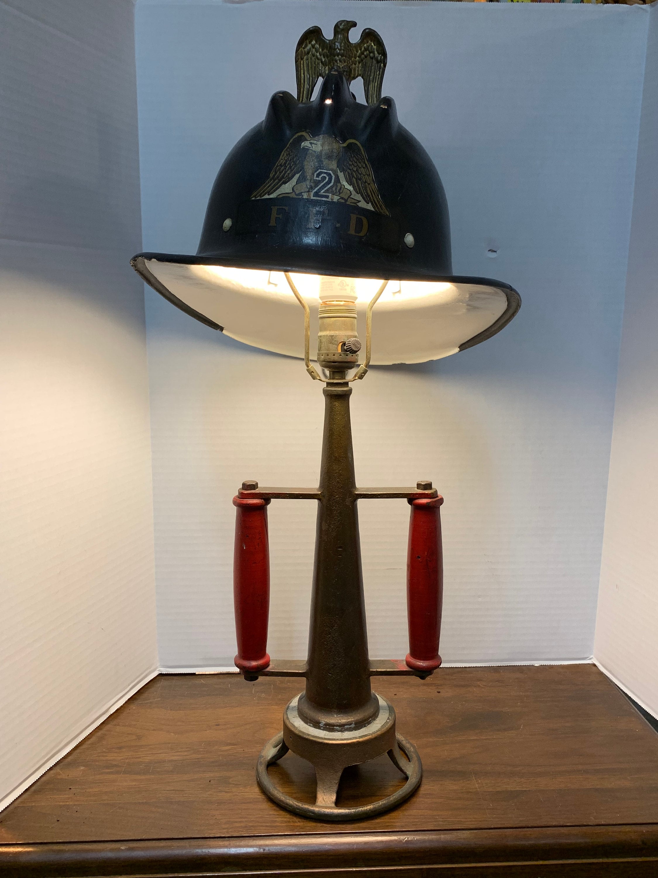 Antique Folk Art Fire Department Lamp With Helmet Shade - Etsy