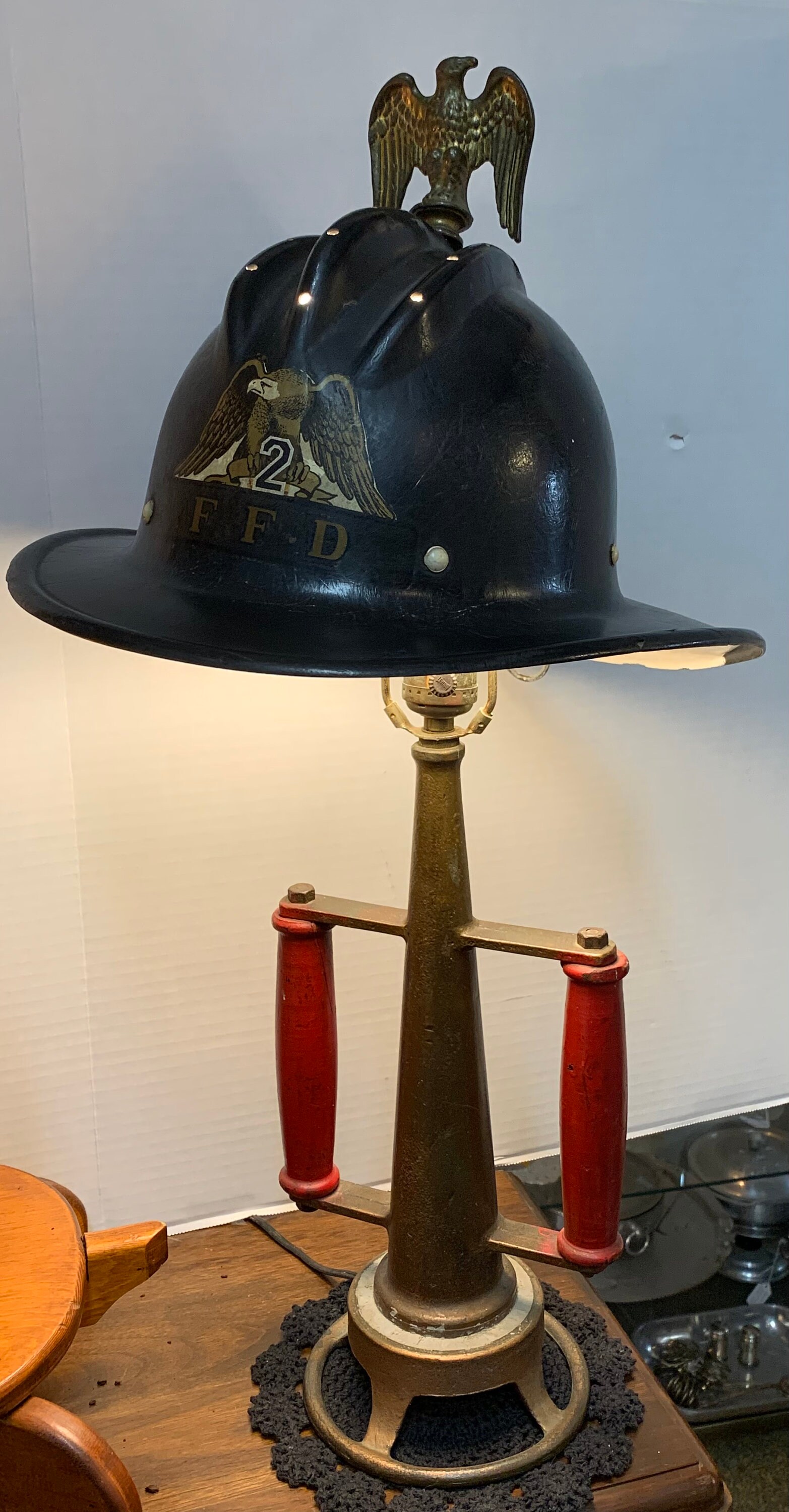 Antique Folk Art Fire Department Lamp With Helmet Shade - Etsy