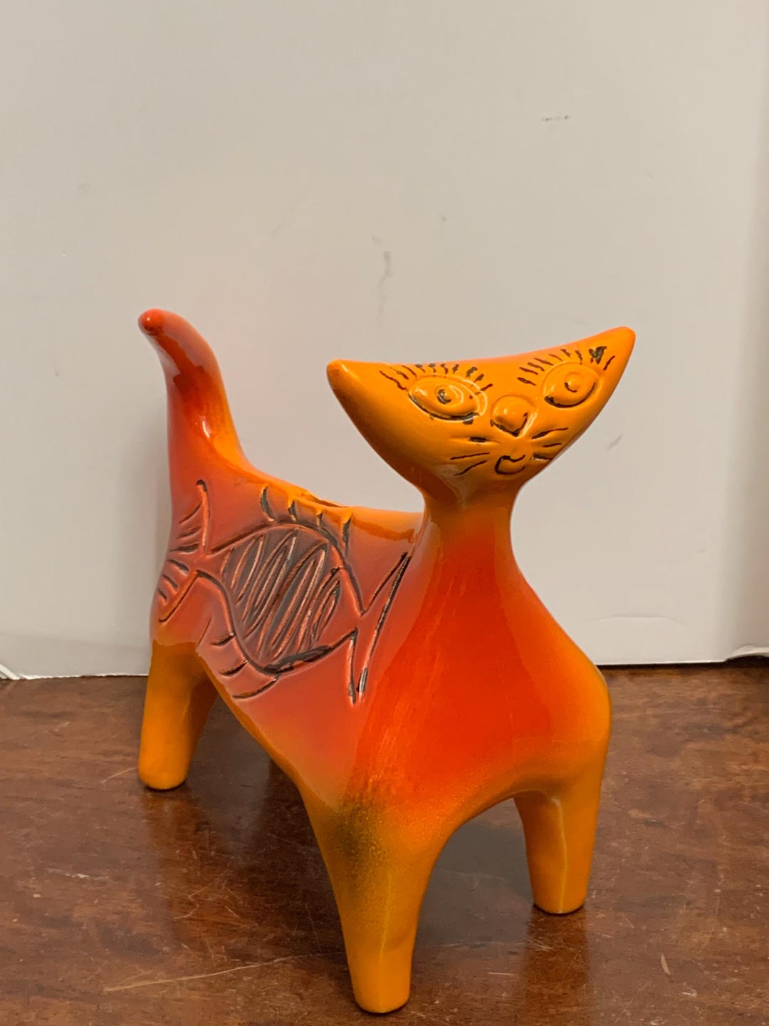 Kenneth Wingard Large Italian Art Pottery Orange Cat Bank - Etsy
