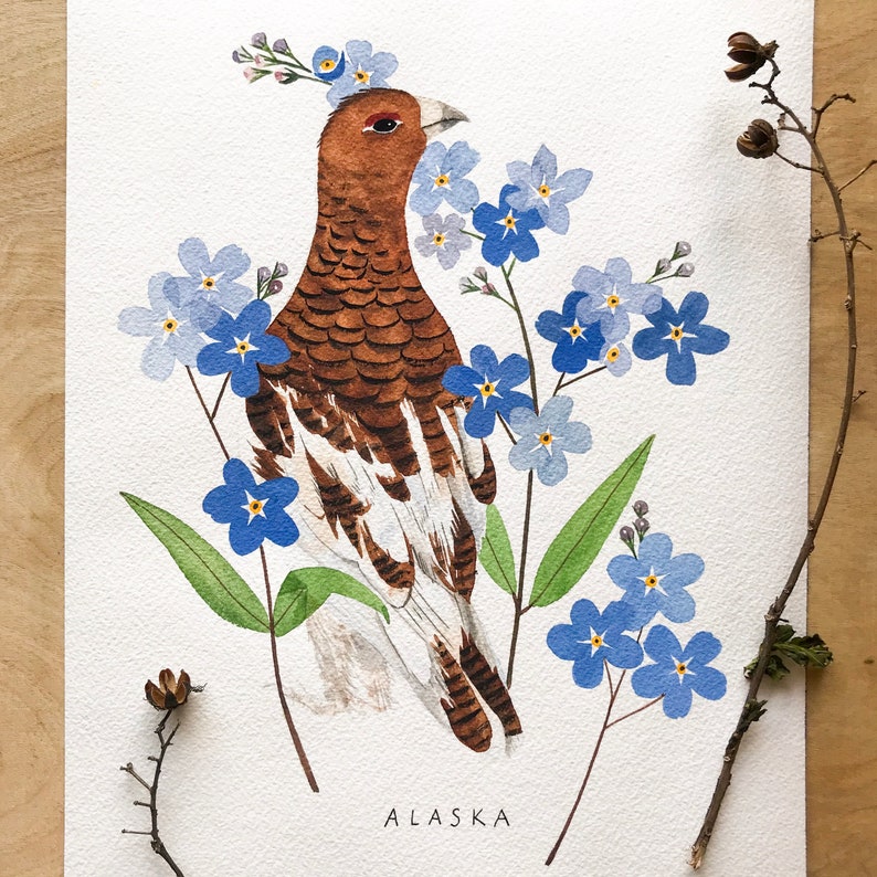 Alaska State Bird Art Print Alaska Willow Ptarmigan and - Etsy