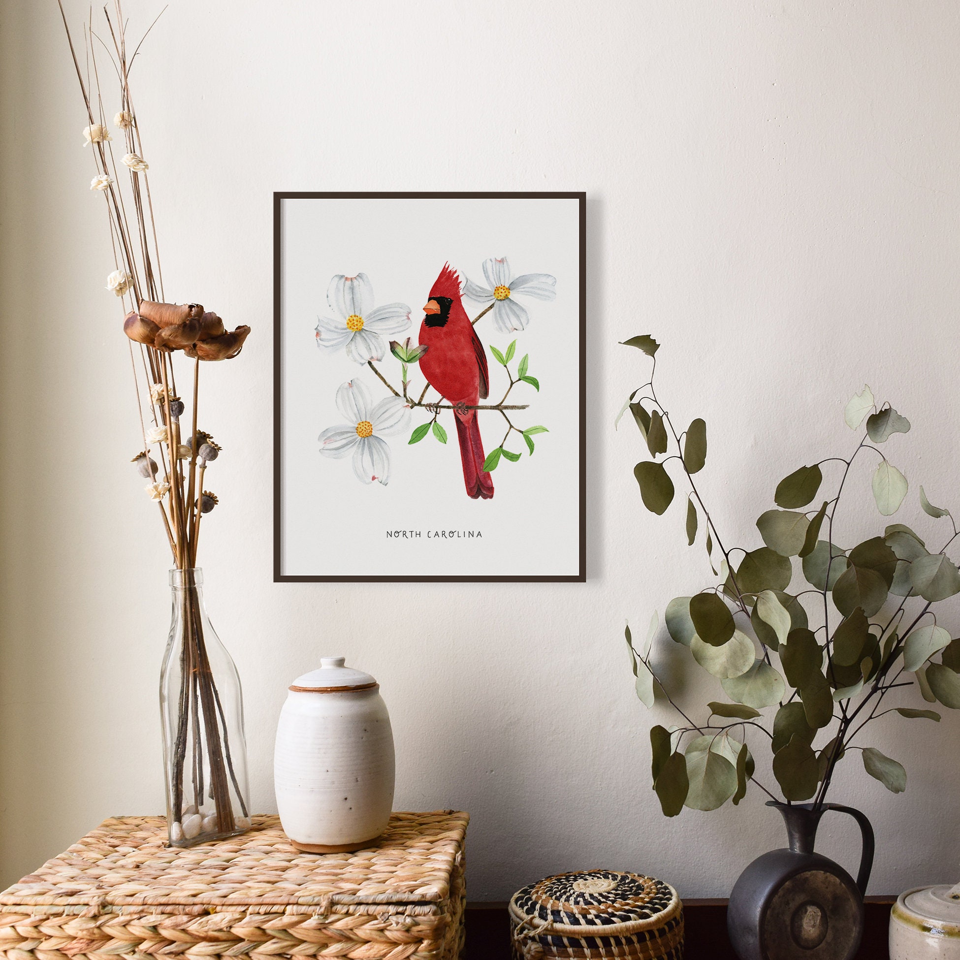 North Carolina State Bird Art Print | North Carolina Cardinal and ...