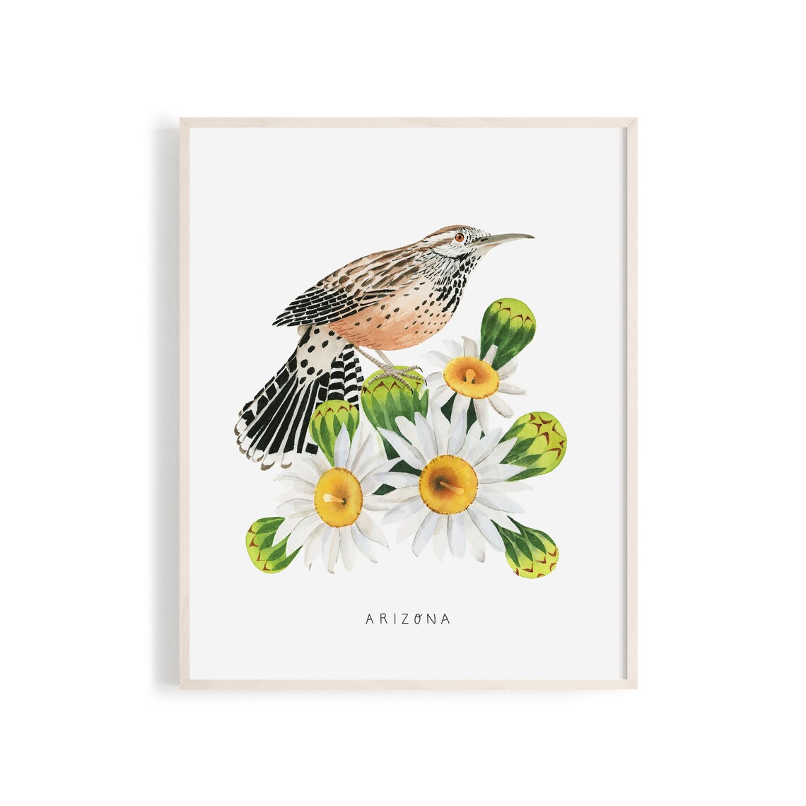 Arizona State Bird Art Print Arizona Cactus Wren and Saguaro - Etsy