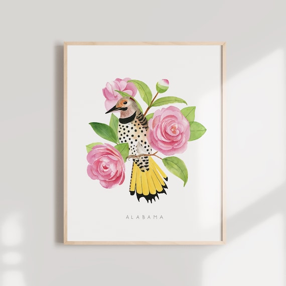 Alabama State Bird Art Print Alabama Yellowhammer and | Etsy
