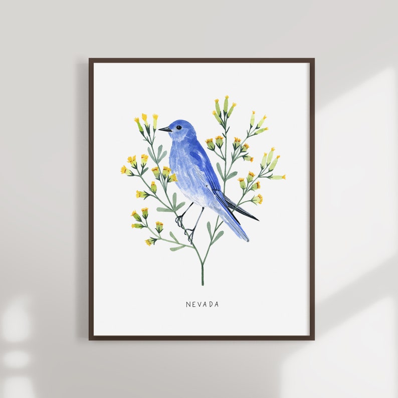 Nevada State Bird Art Print Nevada Mountain Bluebird and - Etsy