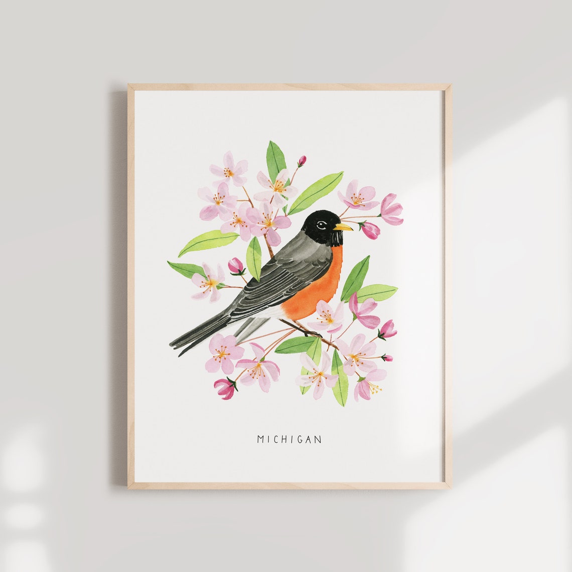 Michigan State Bird Art Print Michigan Robin and Apple - Etsy